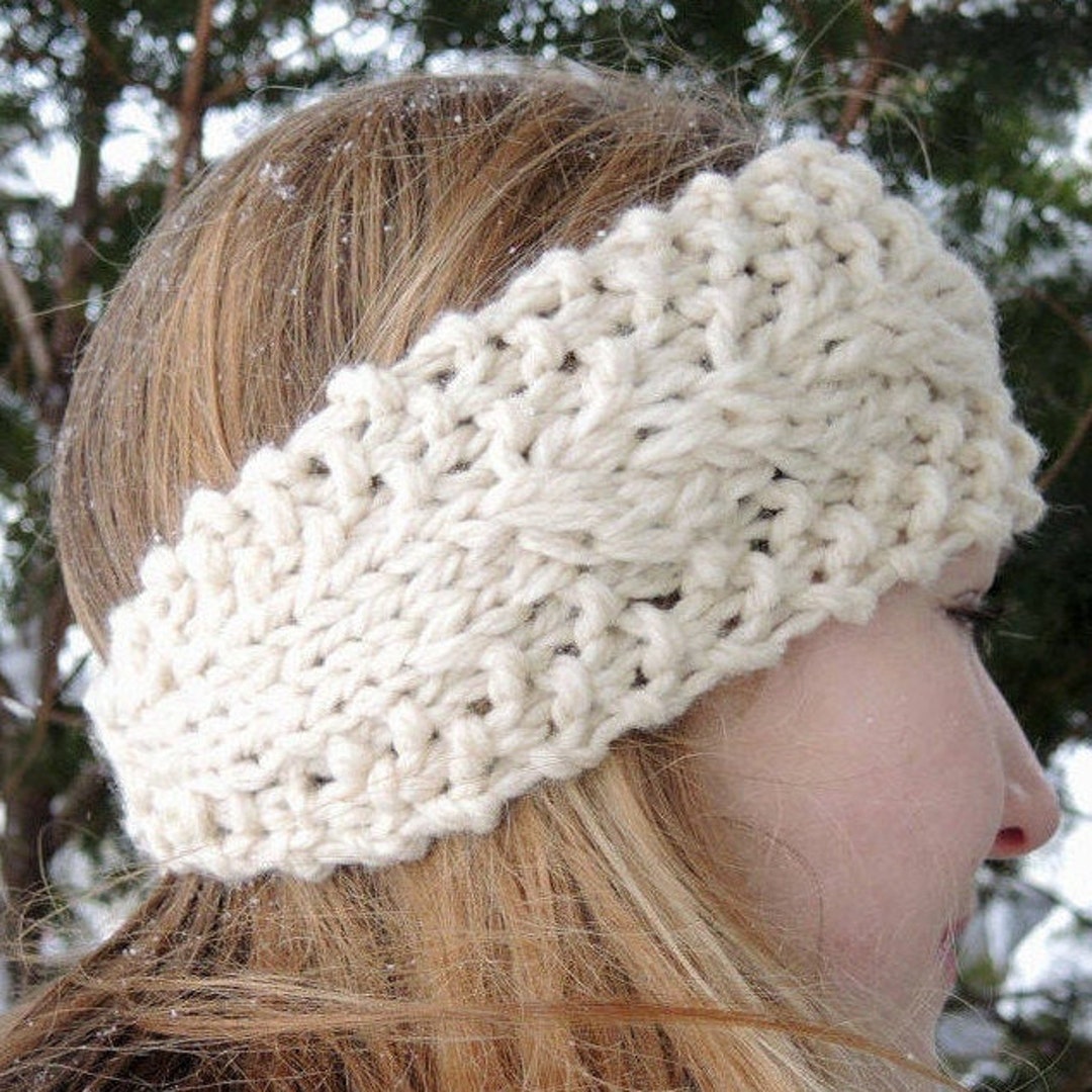 Beige Ear Warmer Headband, Cable Hand Knit in Cream, Ecru, Beige, off ...