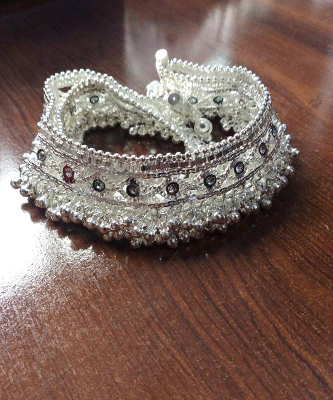 Silver Plated Indian Anklet: CZ AD Stone Bollywood Payal - Etsy