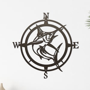 Metal Marlin Compass Wall Art: Nautical Beach House Decor - Etsy