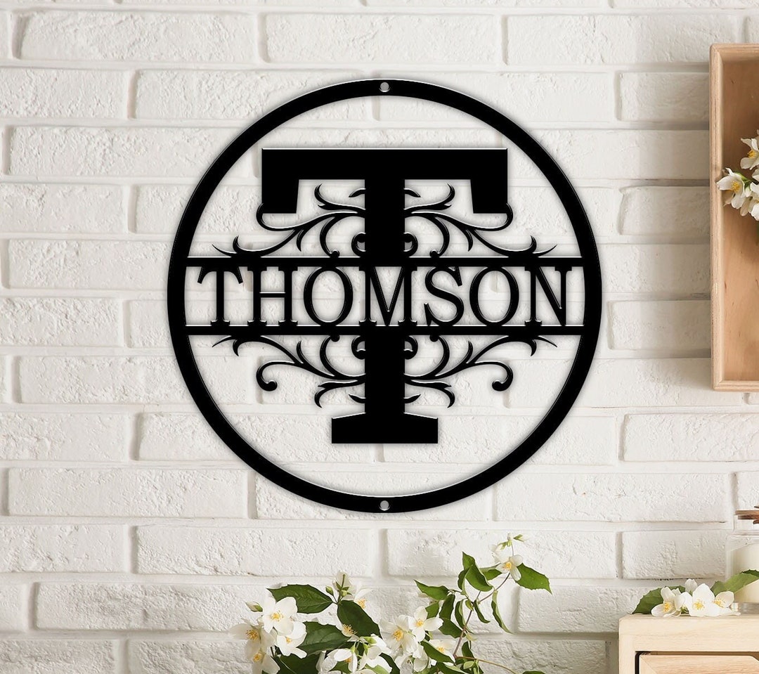 Round Regal Split Name Monogram Sign | Family Initial Porch Sign or ...