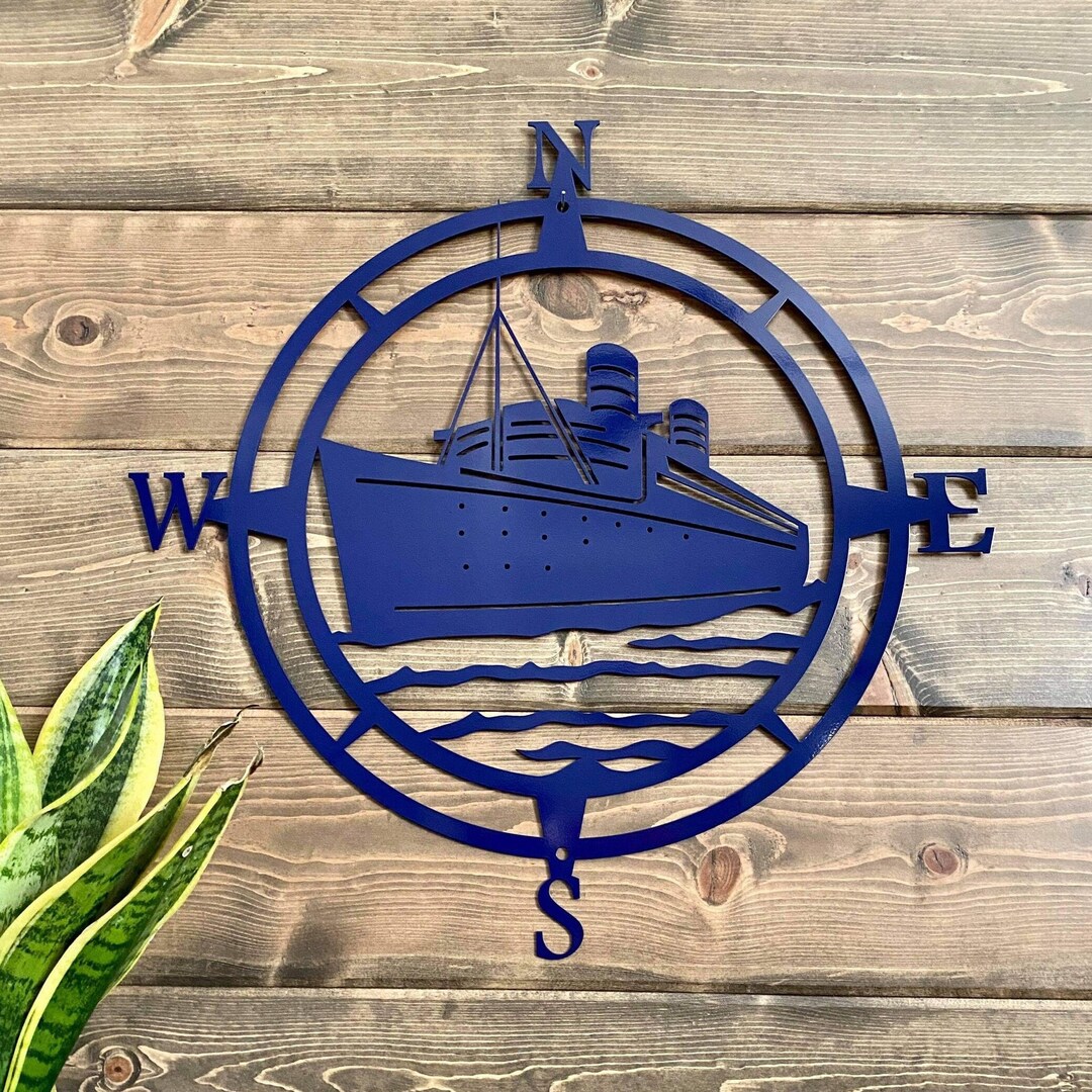 Cargo Ship Art Nautical Compass Custom Metal Sign, Coastal Wall Art ...