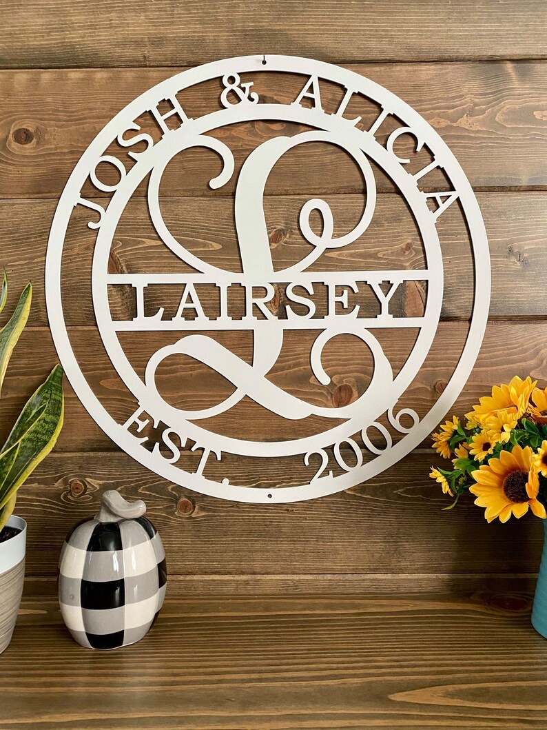 Couple's First and Last Name Monogrammed Established Sign - Etsy