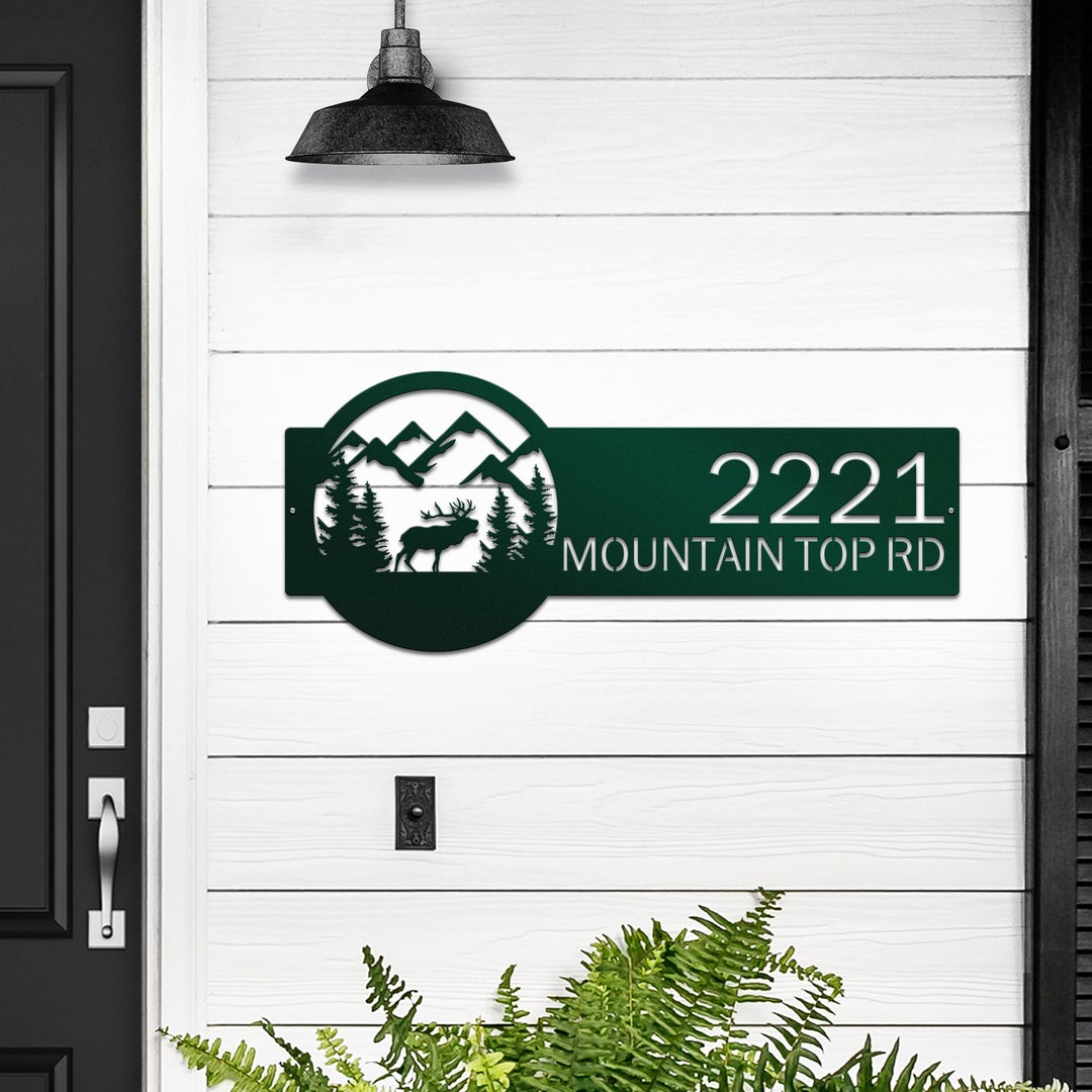 Mountain Elk Custom Metal Cabin Address Sign, Unique Personalized Bull ...