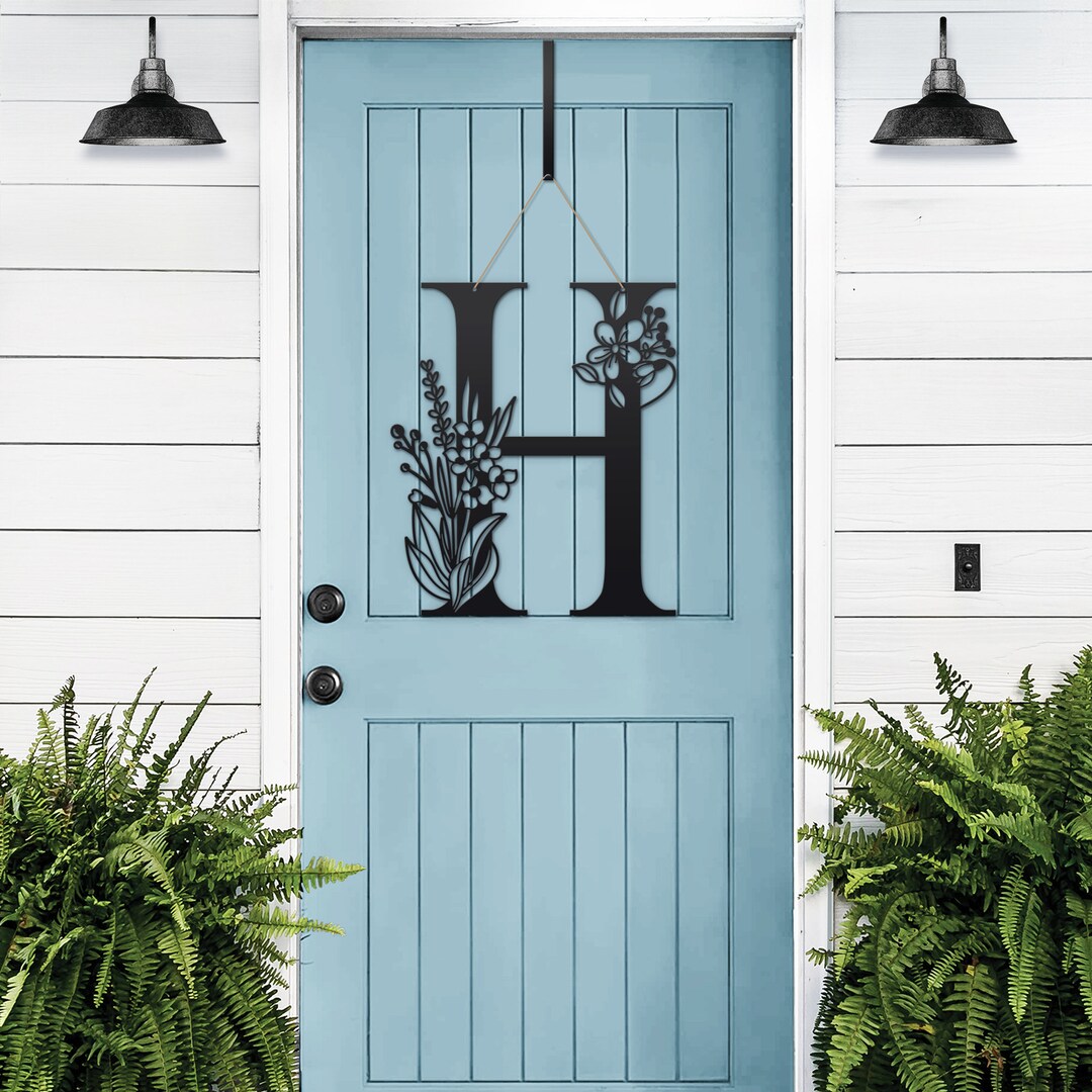 Metal Floral Monogram Sign: Powder Coated Door or Wall Decor - Etsy