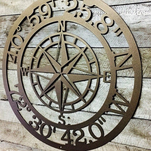 GPS Coordinates Sign Nautical Compass Metal Wall Art - Etsy