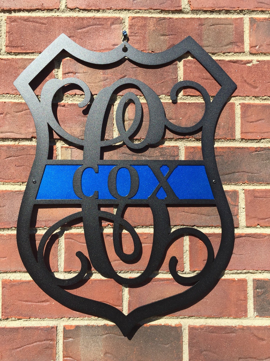 Monogrammed Police Officer Badge Sign: Thin Blue Line Metal Wall Art - Etsy