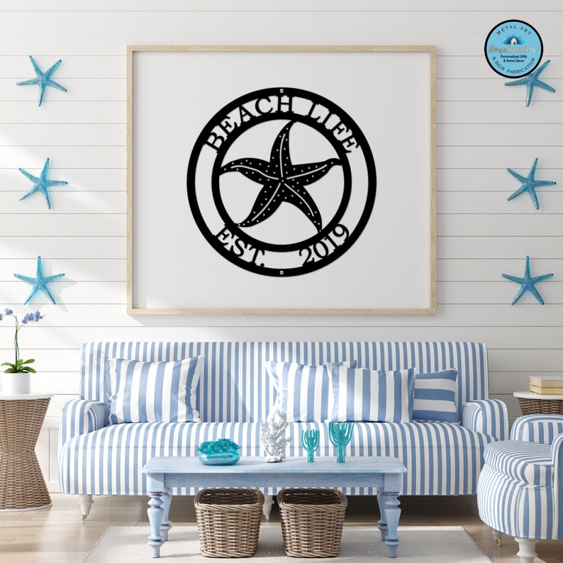 Personalized Starfish Metal Sign beach House Sign Custom - Etsy