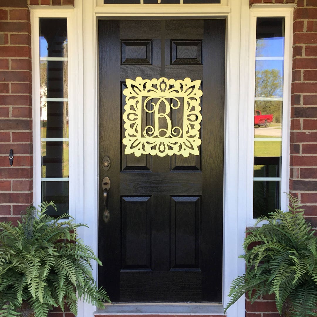 Floral Metal Monogram Door Decoration, Monogrammed Front Door Decor ...