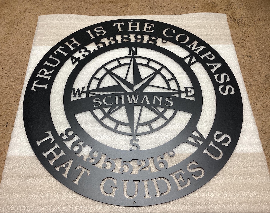 Custom Quote & GPS Coordinates Compass Family Name Sign Outdoor Metal ...