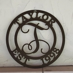 Metal Monogrammed Established Sign, Metal Monogram Sign, Personalized ...