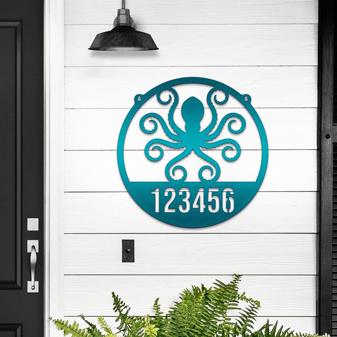 Octopus Address Sign: Personalized Beach House Decor, Metal House ...