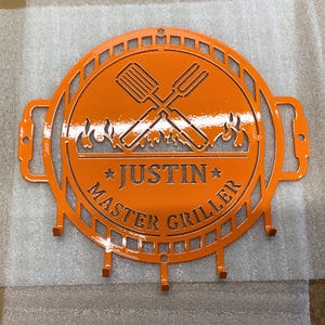 Grill Name Sign With Metal Hooks for Grilling Utensils, Master of the ...