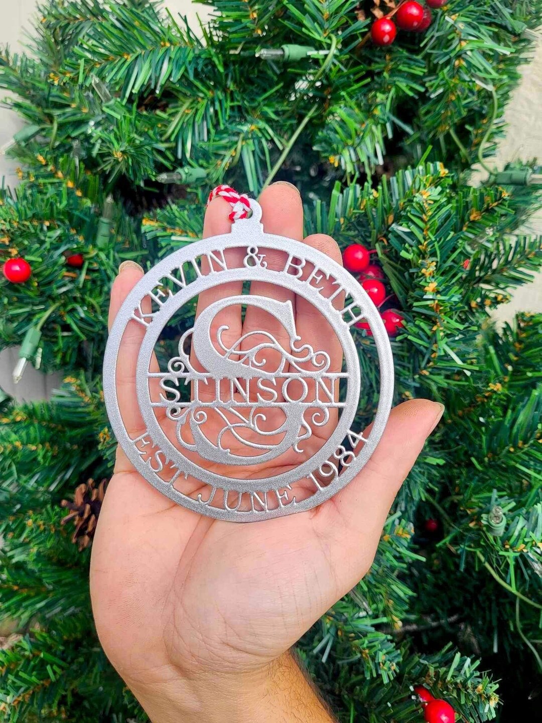 Fancy Monogram Metal Family Sign, Personalized Last Name Sign, Front ...