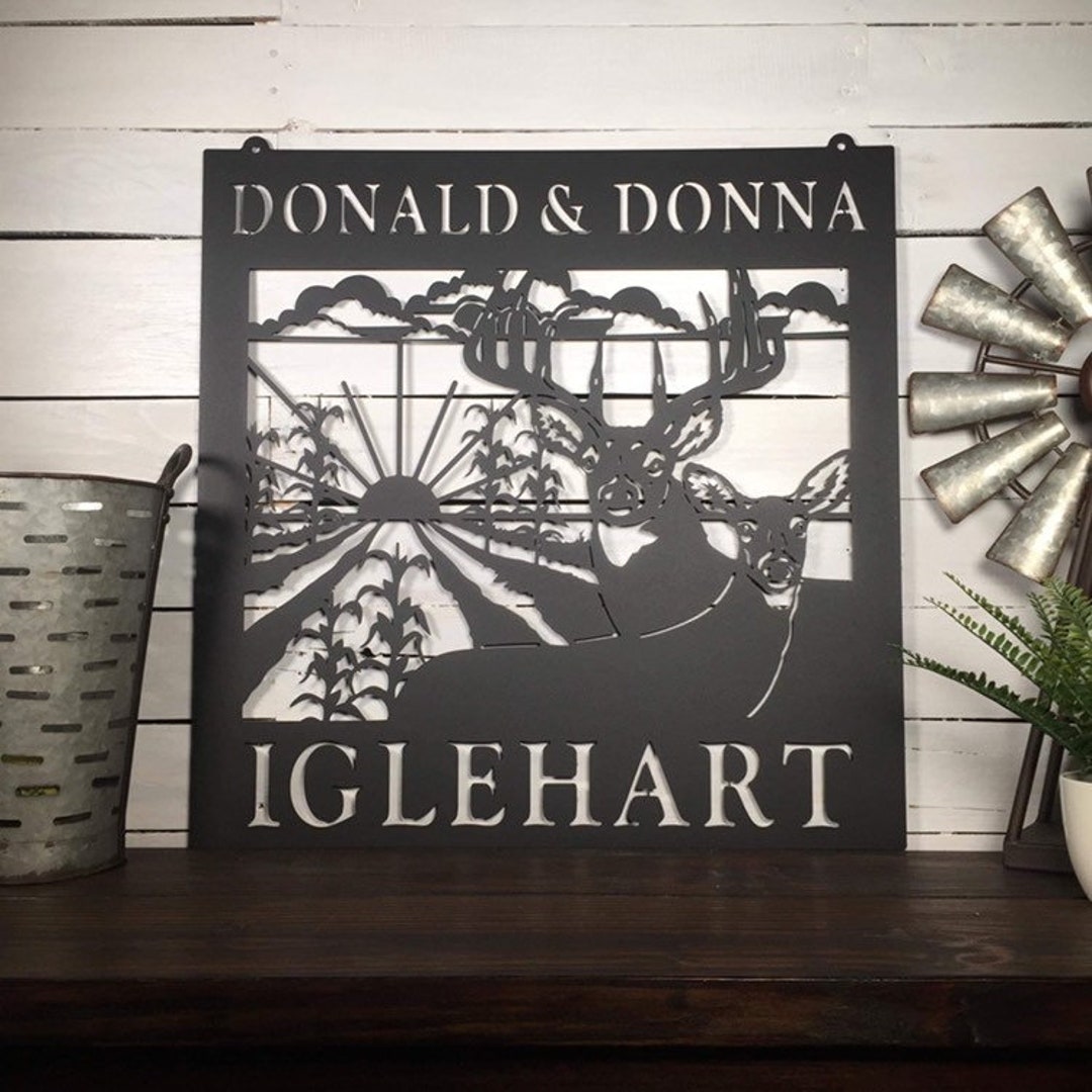 Metal Farm Sign With Deer, Corn Rows & Sunrise Custom Farm Sign Corn ...