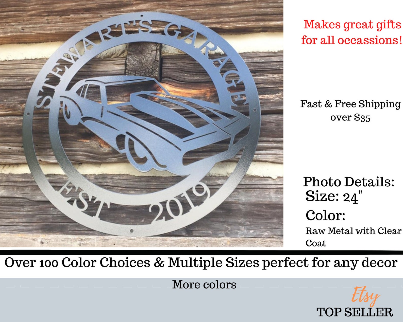 Personalized Muscle Car Metal Garage Sign Race Car Custom | Etsy