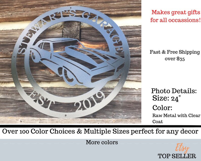 Personalized Muscle Car Metal Garage Sign Race Car Custom | Etsy