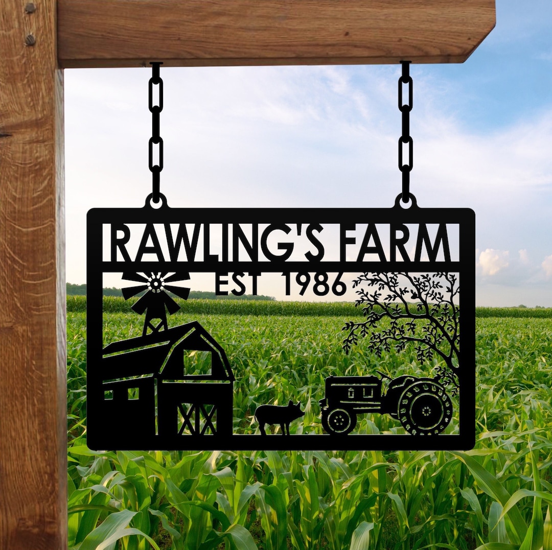 Personalized Barn & Tractor Established Sign Made of Metal Farmhouse ...