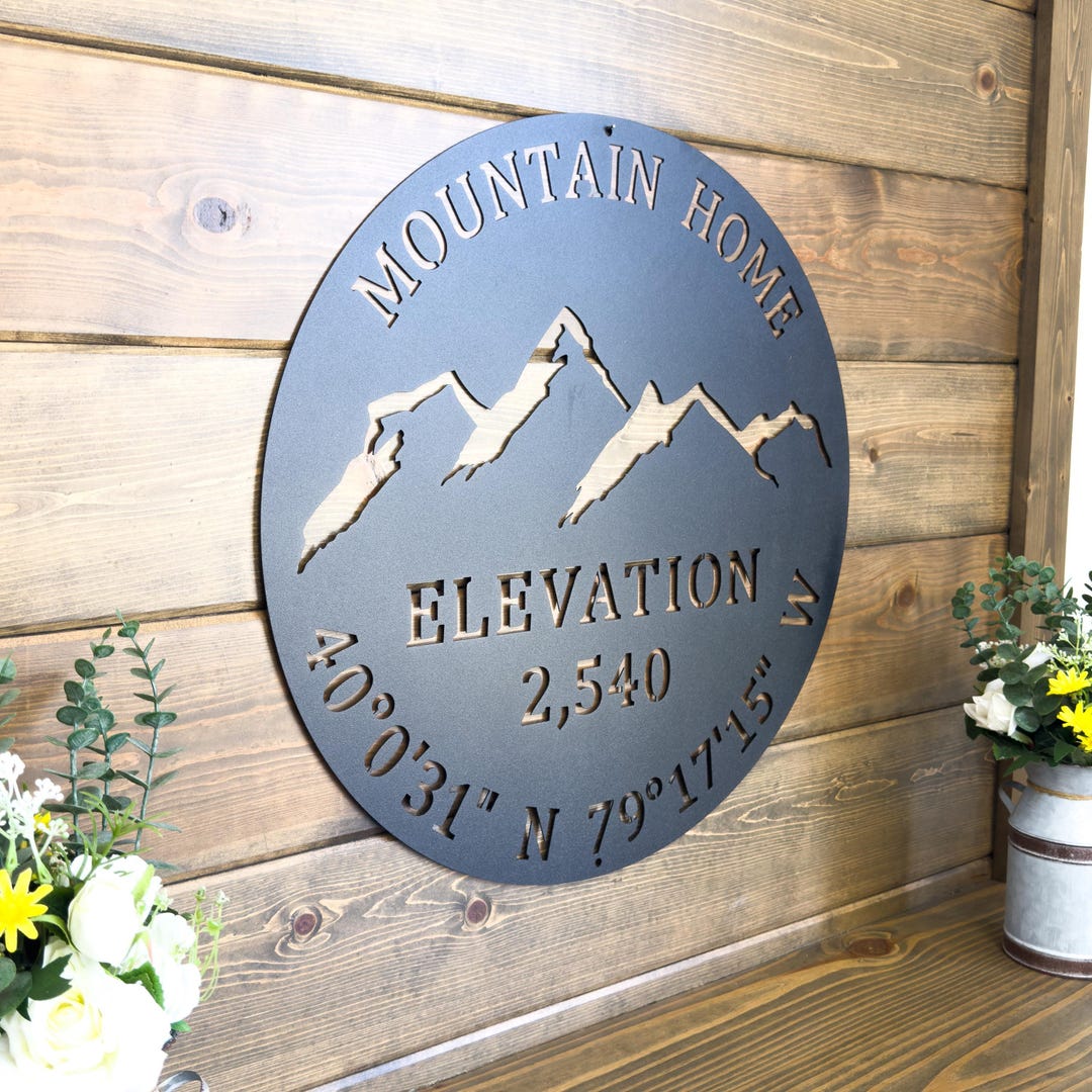 Mountain Elevation Custom Metal Sign : Personalized Cabin Home, Porch ...