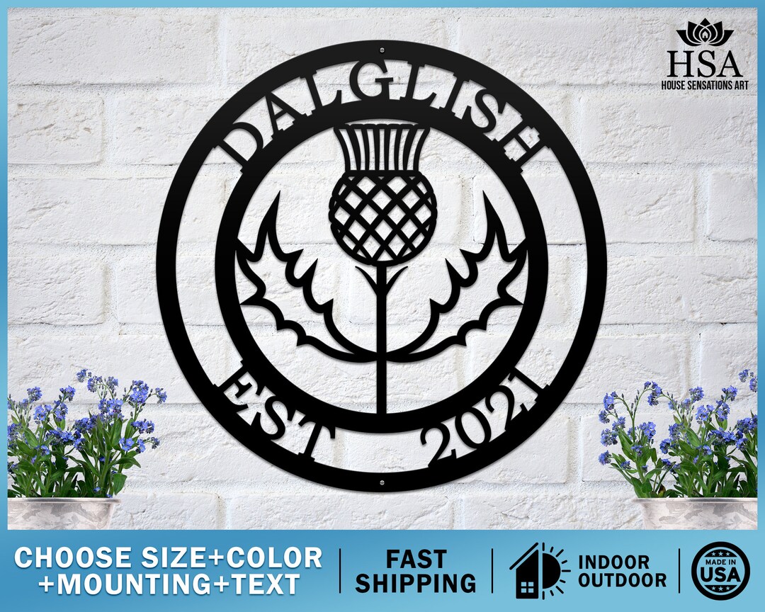 Scottish Thistle Family Last Name Sign Hospitality Monogram - Etsy