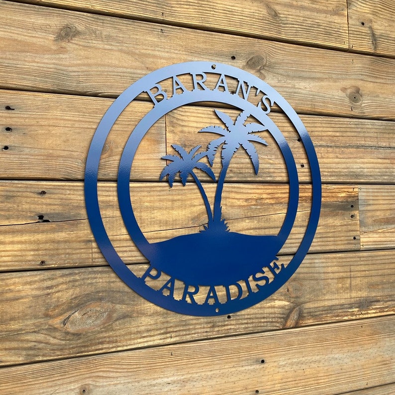 Beach Palm Tree Sign personalized Metal Sign Coastal Wall | Etsy