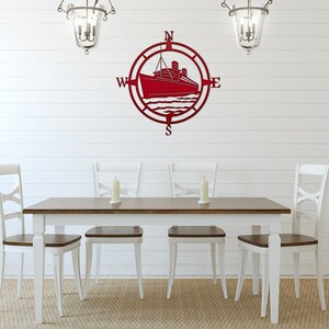 Cargo Ship Art Nautical Compass Custom Metal Sign, Coastal Wall Art ...