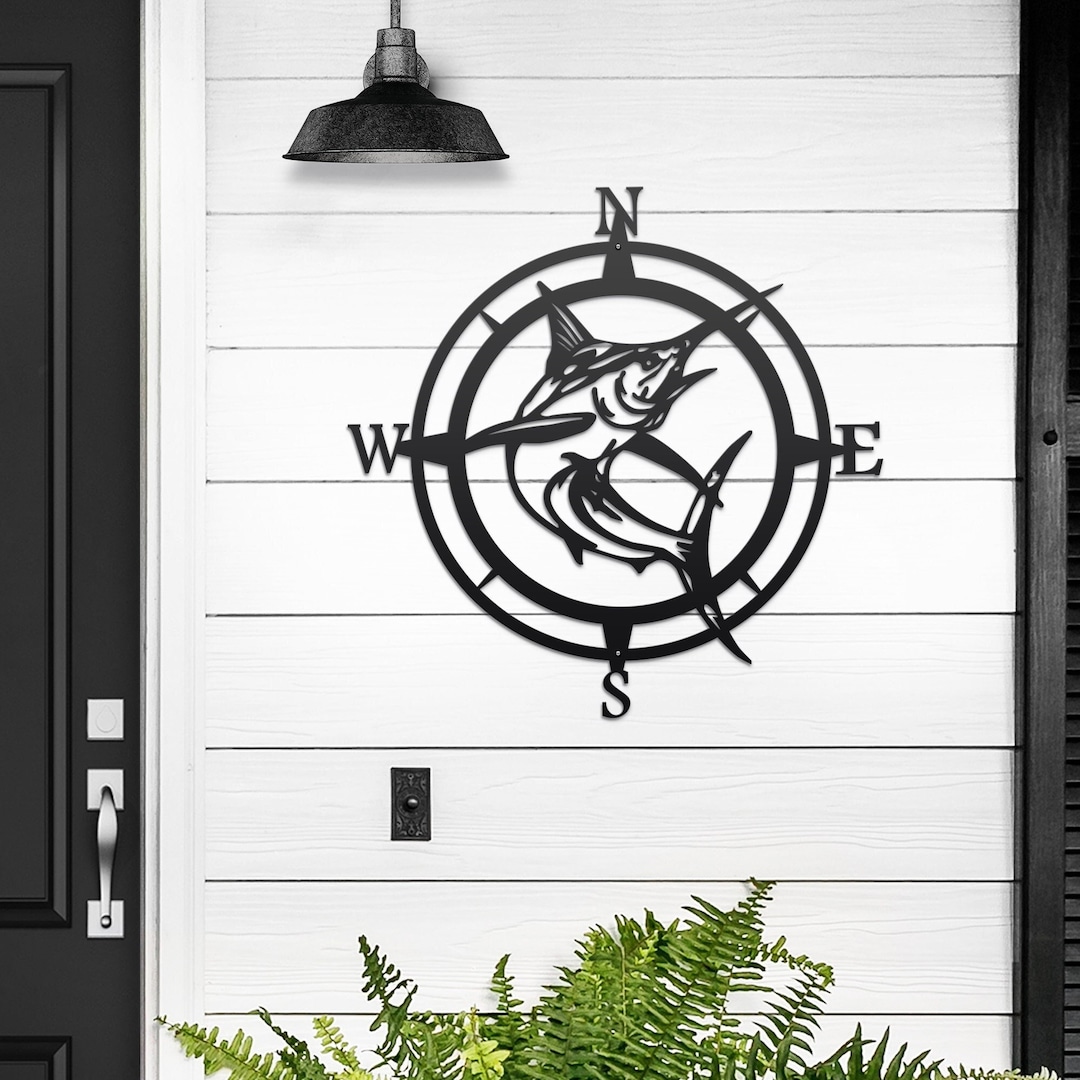 Metal Marlin Compass Wall Art: Nautical Beach House Decor - Etsy