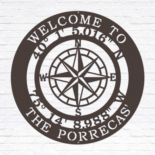 Personalized Compass Metal Sign Custom Coordinates Sign - Etsy