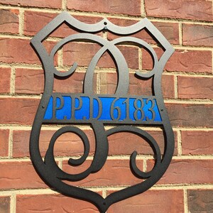 Police Officer Badge Monogrammed Sign | Thin Blue Line Metal Wall Art ...