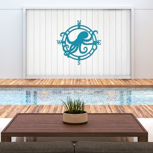 Octopus Compass Coastal Wall Art, Summer Beach Home Decor, Under the ...