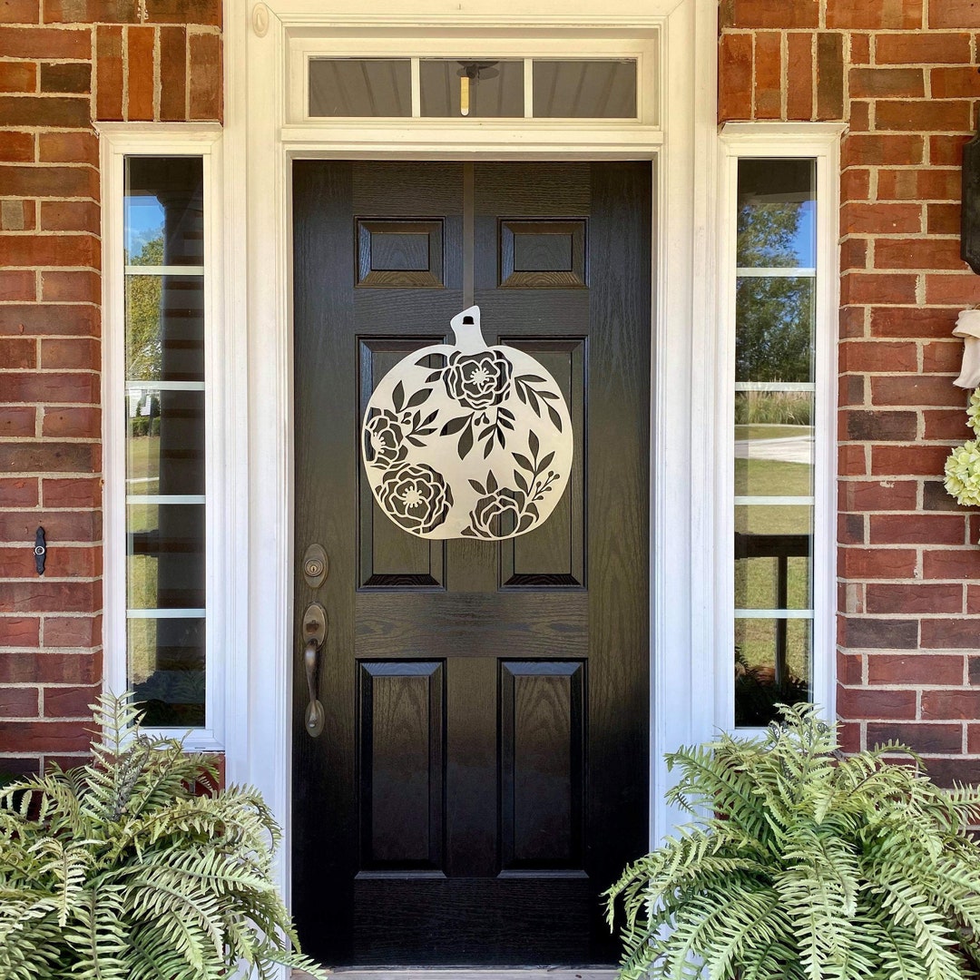 FLORAL PUMPKIN Fall Decor | Metal Pumpkin THANKSGIVING Door Wreath ...