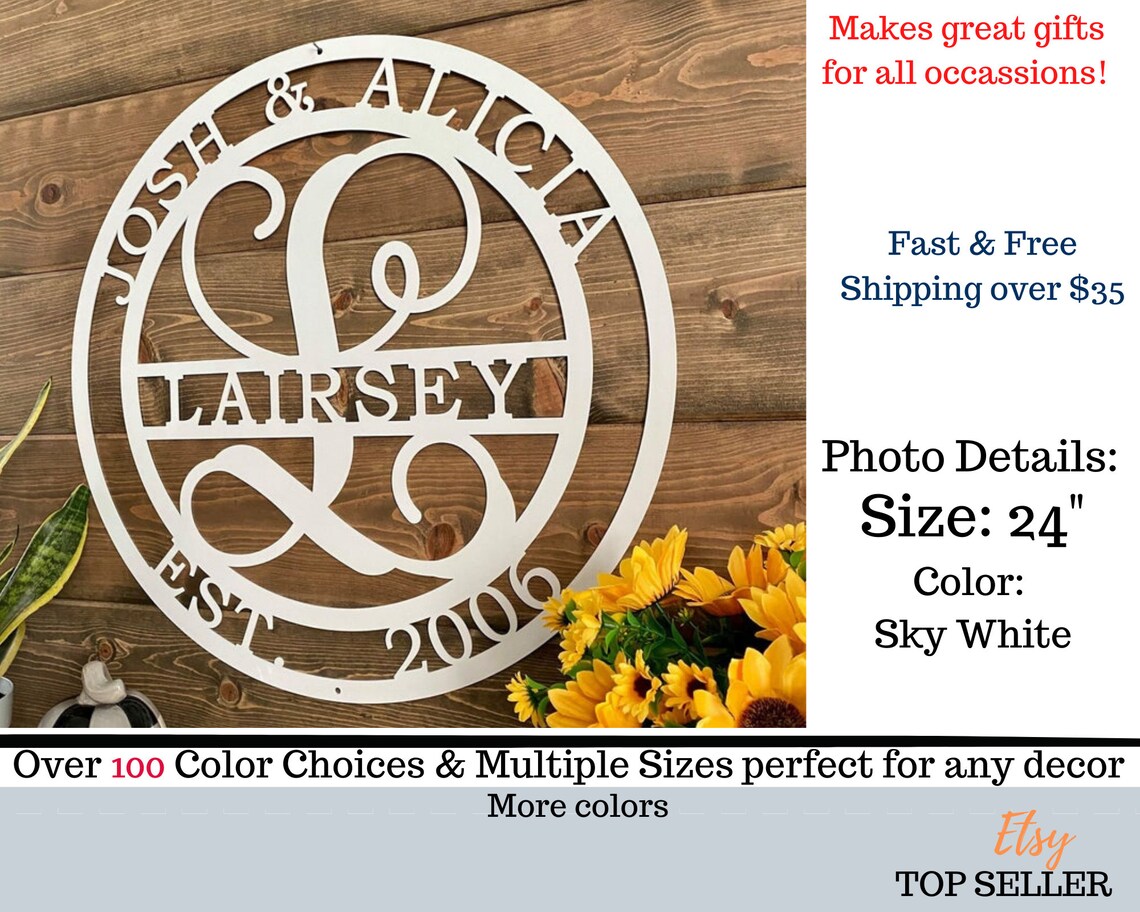 Couple's First and Last Name Monogrammed Established Sign | Etsy