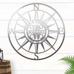 Nautical Monogram Split Name Compass Outdoor Wall Art - Available up to ...