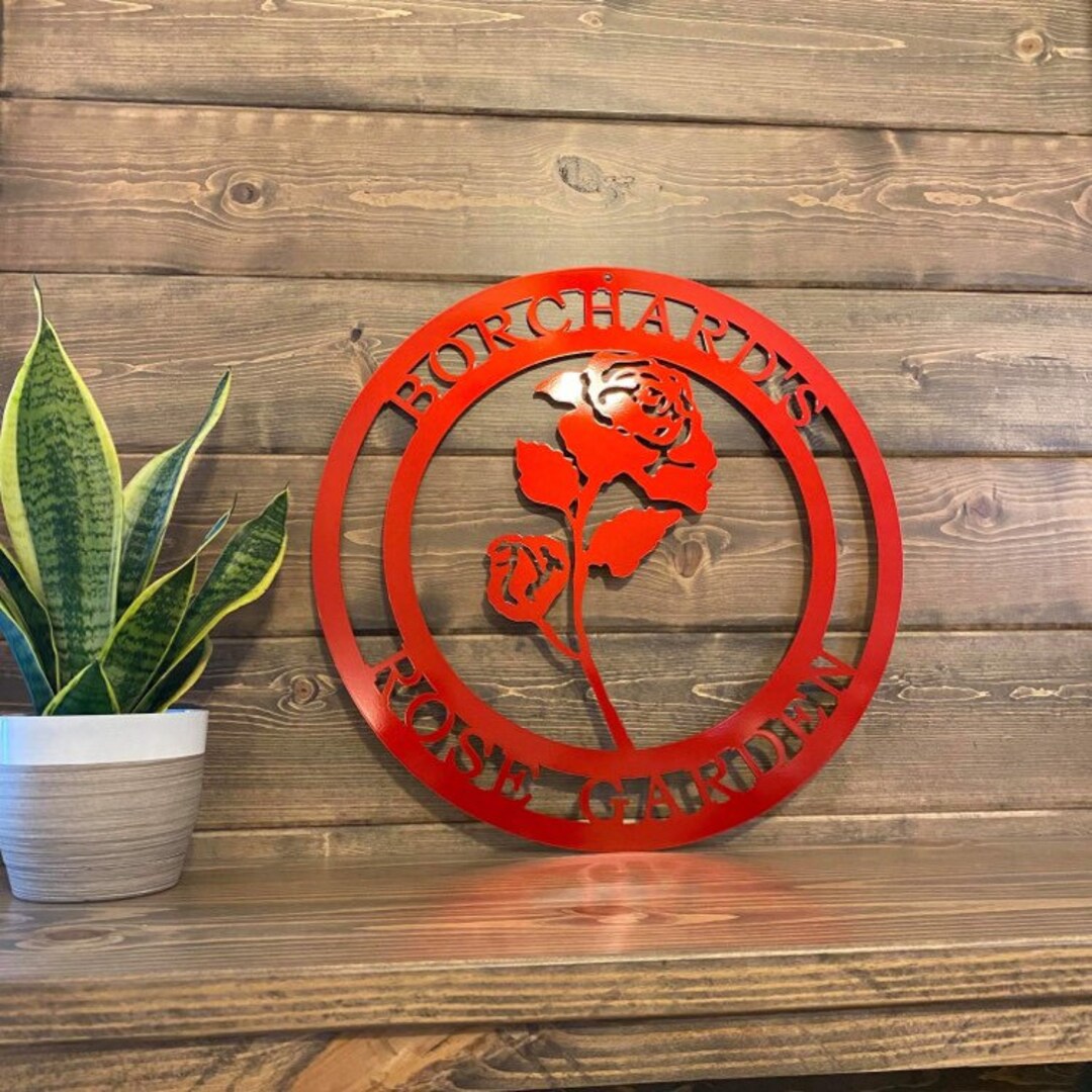 Red Rose Personalized Metal Sign, Outdoor Garden Sign, Flowerbed Sign ...