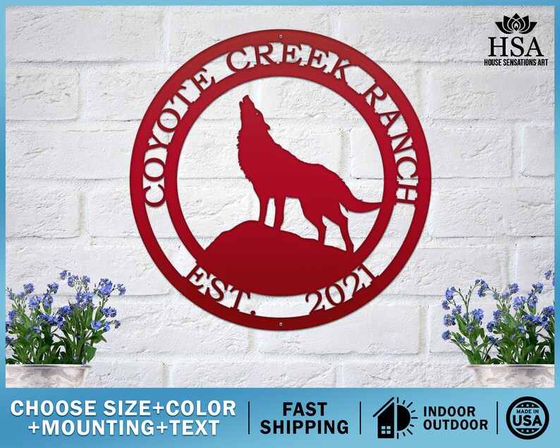 Personalized Howling Wolf Metal Ranch Sign Outdoor - Etsy