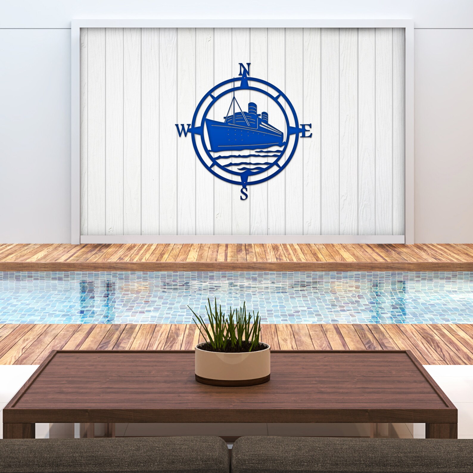 Cargo Ship Art Nautical Compass Custom Metal Sign, Coastal Wall Art ...