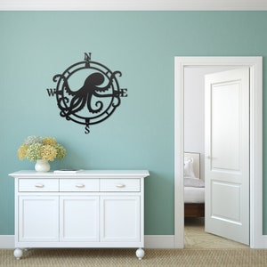 Octopus Compass Coastal Wall Art, Summer Beach Home Decor, Under the ...