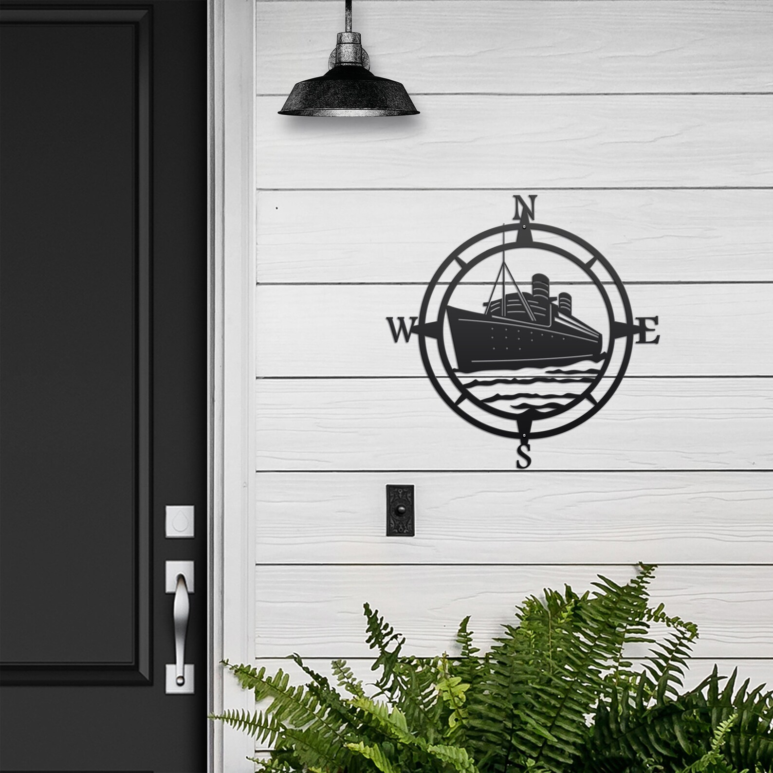 Cargo Ship Art Nautical Compass Custom Metal Sign, Coastal Wall Art ...