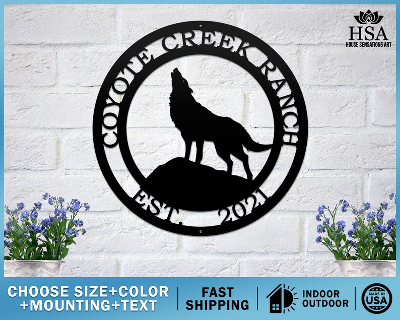 Personalized Howling Wolf Metal Ranch Sign Outdoor - Etsy