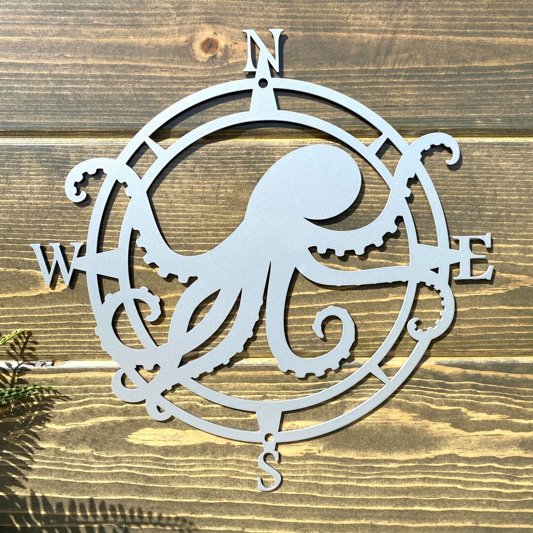 Octopus Compass Coastal Wall Art, Summer Beach Home Decor, Under the ...