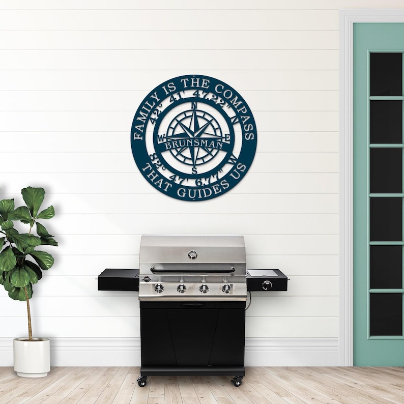 Custom Metal Compass Sign: GPS Coordinates, Family Name, Outdoor Wall ...