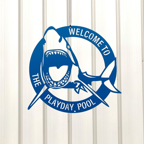 Poolhouse Shark Metal Sign Personalized Metal Shark | Etsy