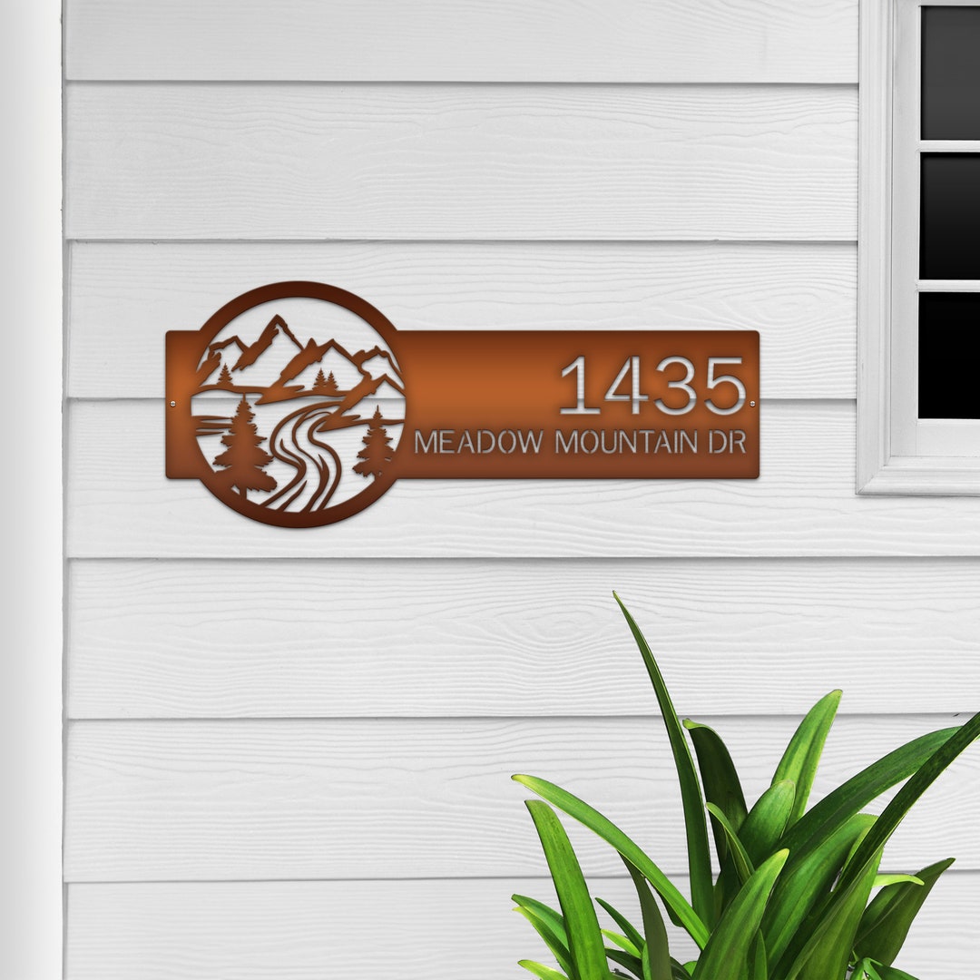 Custom Mountain House Number Sign: Rustic Metal Address Plaque - Etsy