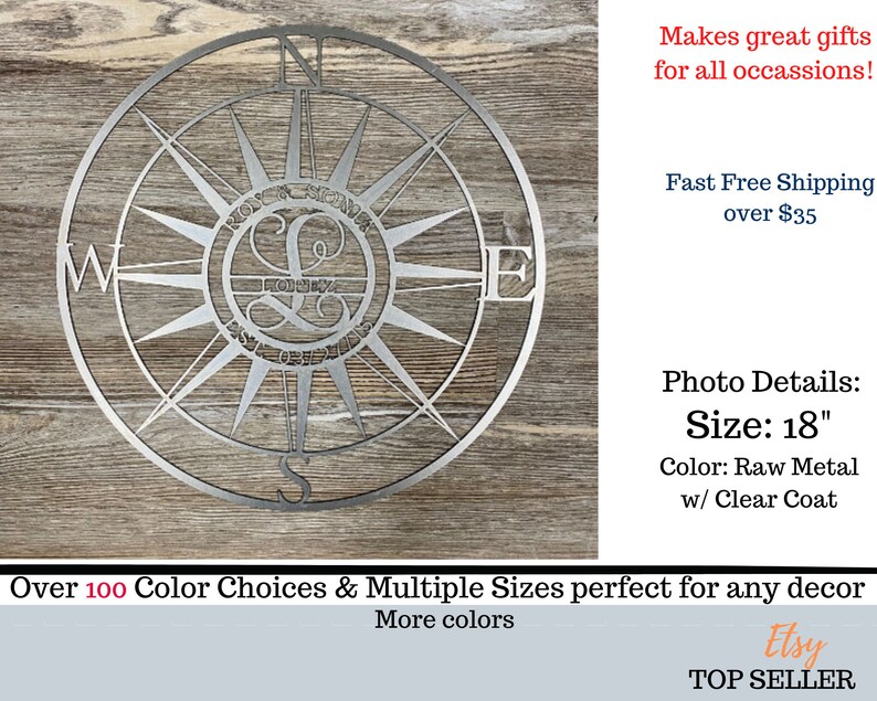 Nautical Monogram Split Name Compass Outdoor Wall Art - Etsy