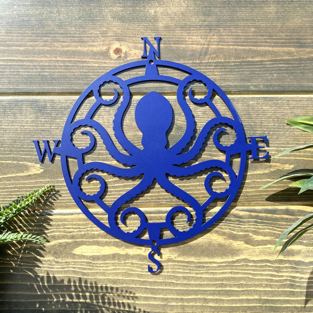 Kraken Octopus Compass Metal Wall Art - Coastal Home Decor, Deep Sea ...