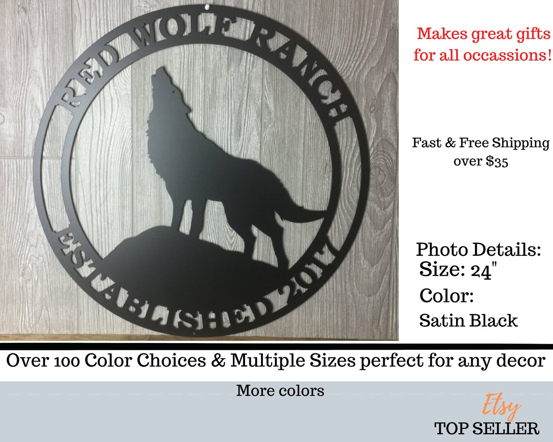 Personalized Howling Wolf Metal Ranch Sign Outdoor | Etsy