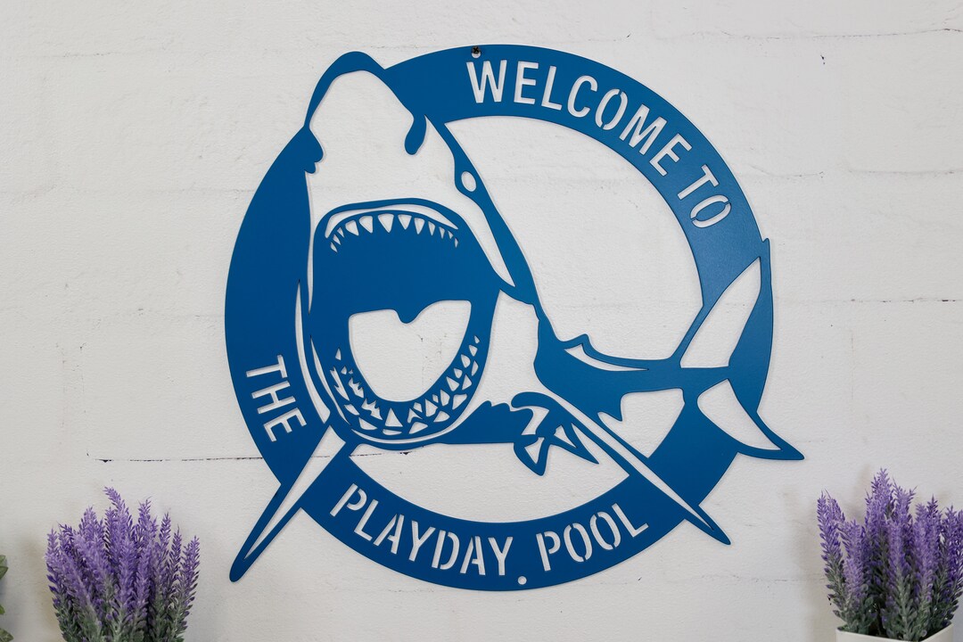 Poolhouse Shark Metal Sign Personalized Metal Shark - Etsy
