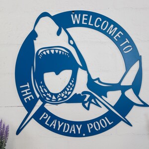 Poolhouse Shark Metal Sign Personalized Metal Shark - Etsy