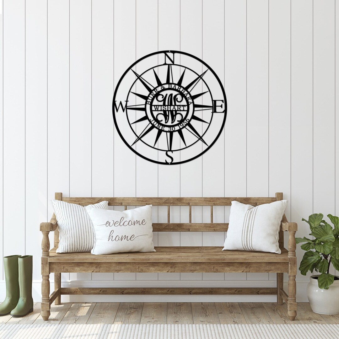 Nautical Monogram Split Name Compass Outdoor Wall Art - Etsy