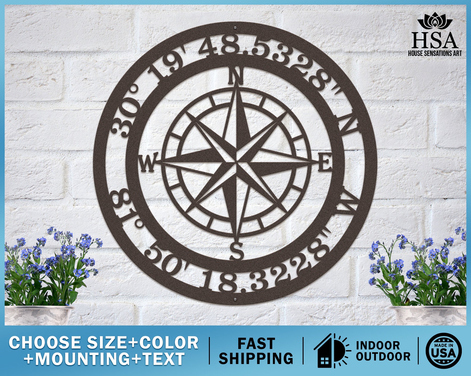 Outdoor Metal Compass Rose Monogram - Etsy