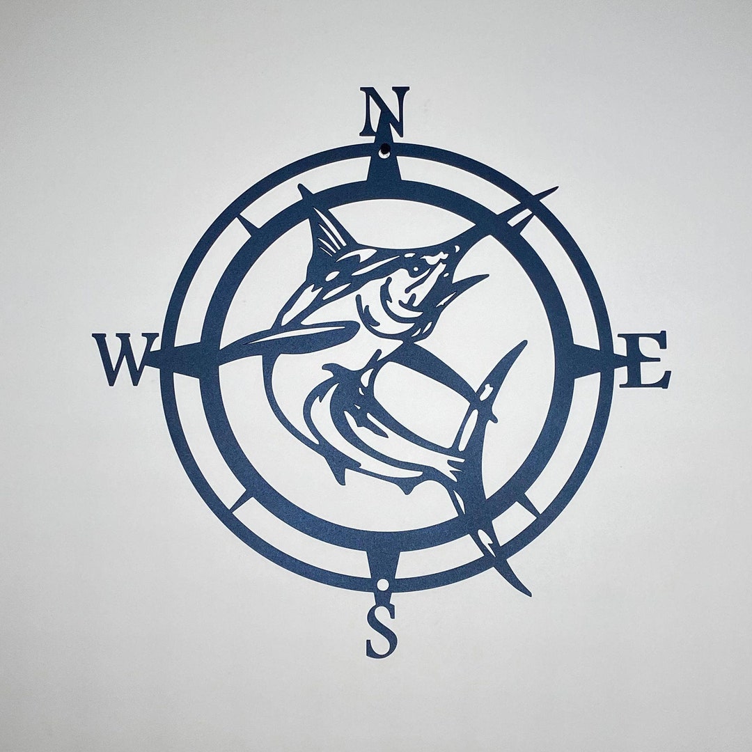 Marlin Compass Rose Metal Wall Art: Nautical Coastal Decor - Etsy